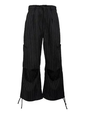 Y3 Pinstripe Pattern Drawstring Trousers - Black