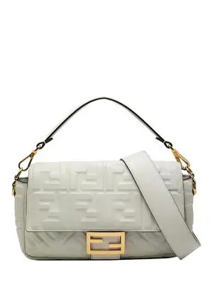 Fendi Zucca Embossed Leather Baguette Satchel - White