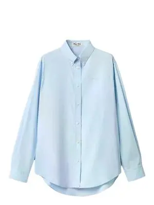Miu Miu Embroidered Poplin Button-down Shirt - Blue