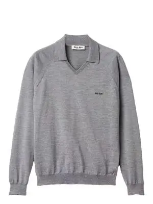 Miu Miu Intarsia Collared Sweater - Grey