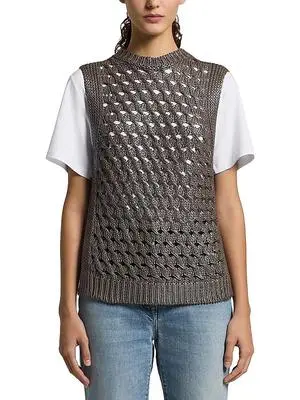 Peserico Cotton Yarn Vest With Foil - Brown Clay