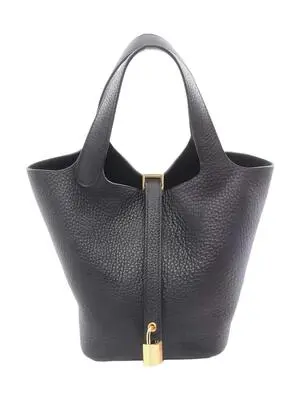 Hermès 2025 Picotin Lock Leather Tote Bag - Black