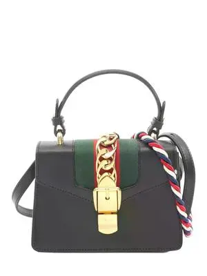 Gucci 2010s Mini Sylvie Sherry Line Leather Tote Bag - Black