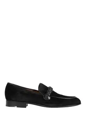 GIANVITO ROSSI Braided Leather-trimmed Suede Loafers - Black