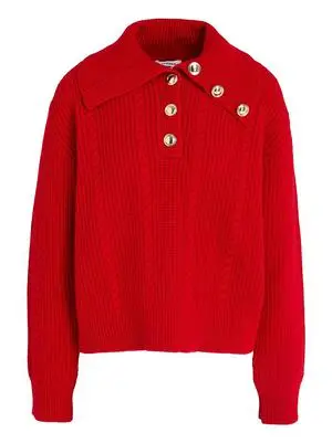 Sandro Cable-knit Wool-blend Polo Sweater - Red