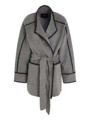 Maje Belted Wool-blend Felt Coat - Gray