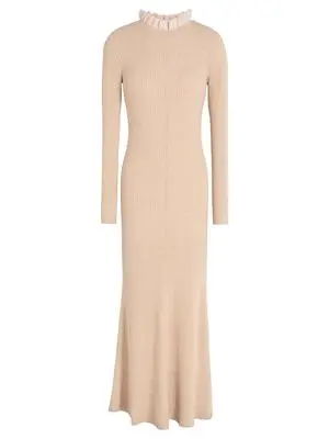 Sandro Ruffled Ribbed-knit Maxi Dress - Beige