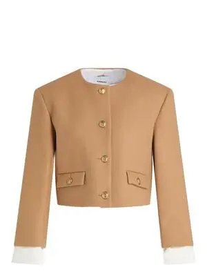Sandro Cropped Wool-Blend Jacket Camel