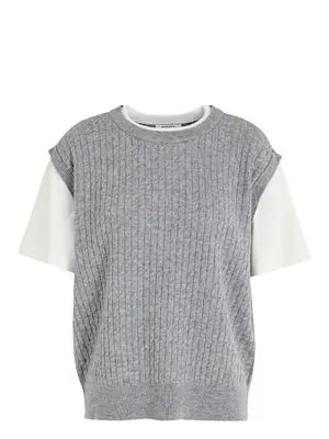 Sandro Layered Cable-knit Wool And Cashmere-blend Top - Gray