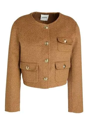 Sandro Striped Wool-blend Felt Cropped Jacket - Light Brown