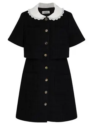Sandro Broderie Anglaise-trimmed Tweed Shirt Dress - Black