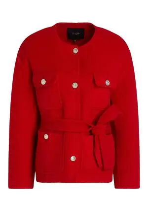 Maje Belted Wool-blend Felt Jacket - Red