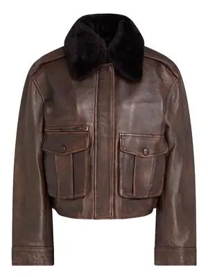 Sandro Shearling-trimmed Leather Jacket - Chocolate