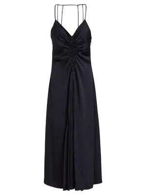 SANDRO Ruched Satin-Twill Maxi Dress
