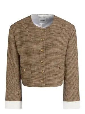 Sandro Houndstooth Tweed Jacket - Brown