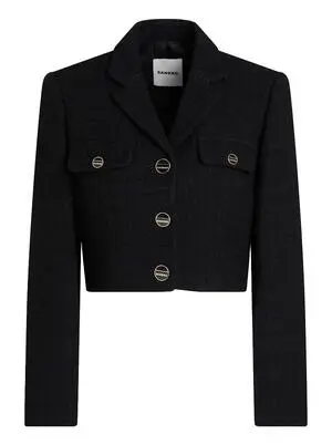 Sandro Cropped Tweed Blazer - Black