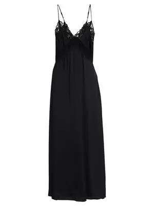 Sandro Guipure Lace-trimmed Satin Midi Slip Dress - Black