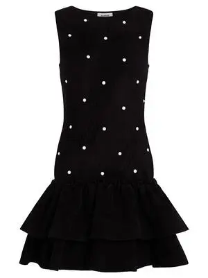 Sandro Ruffled Embellished Velvet Mini Dress - Black