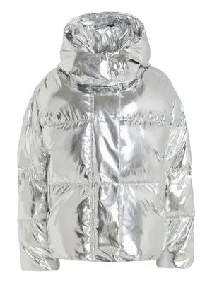 Maje Metallic Quilted Padded Jacket - Silver
