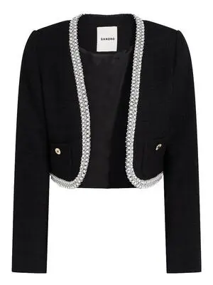 Sandro Cropped Embellished Tweed Jacket - Black