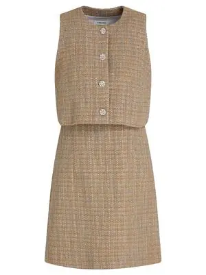 Sandro Embellished Metallic Tweed Mini Dress - Camel