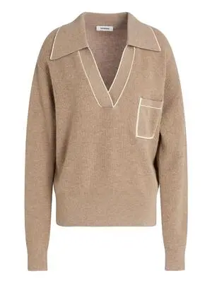 Sandro Wool And Cashmere-blend Polo Sweater - Sand