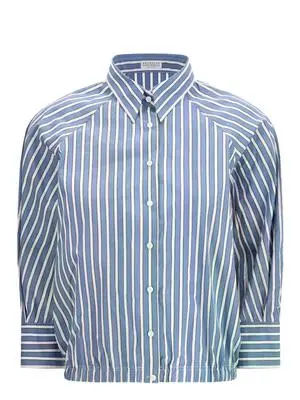 Brunello Cucinelli Shadow Stripe Poplin Monili Blue