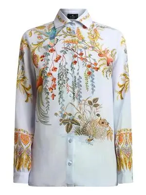 Etro Floral-fauna Print Silk Shirt - Blue