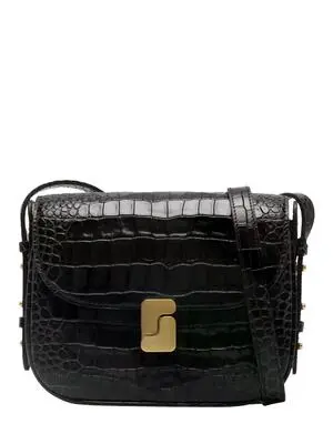Soeur Embossed Leather Shoulder Bag - Brown