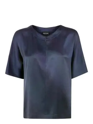 Giorgio Armani Silk Short Sleeve Blouse - Blue