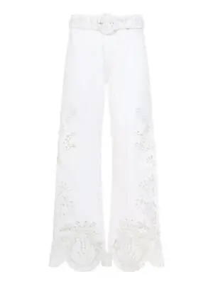 Farm Rio Wide-leg Embroidered Pants - White