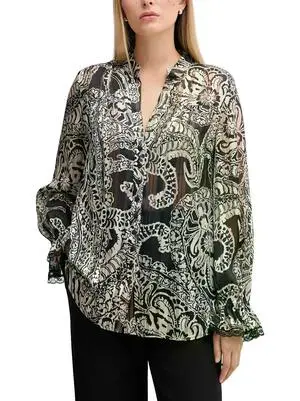 MARC AUREL Paisley Lace Trim Blouse - Black