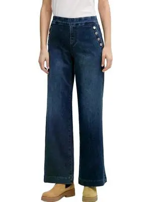 Joseph Ribkoff Button-detail Wide Leg Jeans - Blue