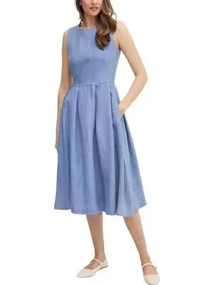OUI Pleated A-line Midi Dress - Blue