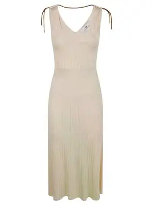 Elisabetta Franchi V-neck Ribbed Midi Dress - Neutrals