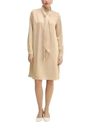 MARC AUREL Tie Neck Midi Dress - Neutrals