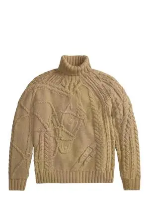 Ralph Lauren Purple Label Equestrian-motif Cable-knit Sweater - Neutrals