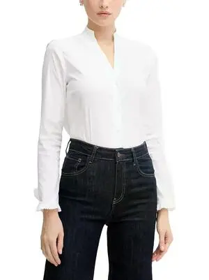 MOS MOSH Ruffled Cuff V-neck Shirt - White