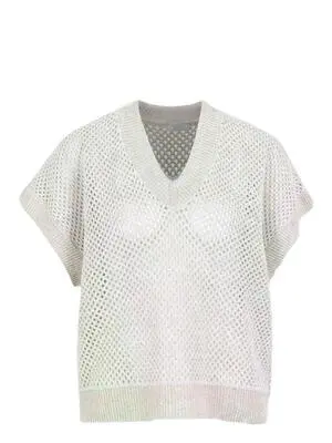 Peserico V-neck Open-knit Top - Neutrals