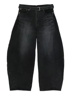 Sacai Belted Cropped Wide Leg Jeans - Black
