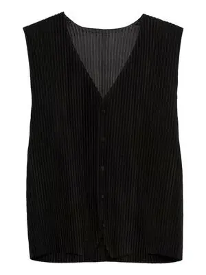 Issey Miyake Pleated Buttoned Vest - Black