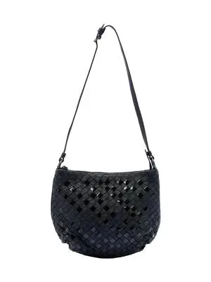 Bottega Veneta Nappa And Patent Intrecciato Crossbody Bag - Black