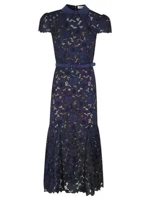 SELF-PORTRAIT Guipure Lace A-line Midi Dress - Blue
