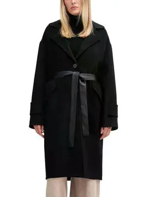 MARC AUREL Buttoned Belted Coat - Black
