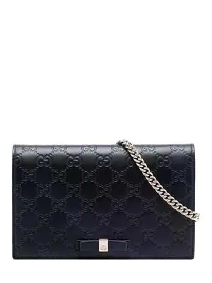 Gucci Mini Sissima Bow Wallet On Chain - Black