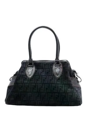 Fendi 2000-2010 Medium Zucca Velvet Etniko Du Jour Handbag - Black