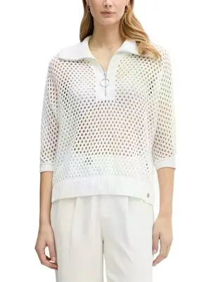 Joseph Ribkoff Zip Mesh Polo Top - White