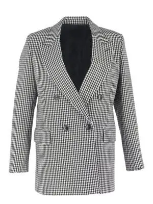 Ami Double-breasted Houndstooth Blazer - Black