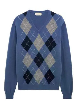 Pringle Of Scotland Argyle V-neck Sweater - Blue