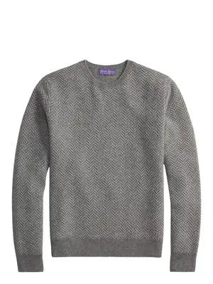 Ralph Lauren Purple Label Herringbone-pattern Crew-neck Sweater - Grey